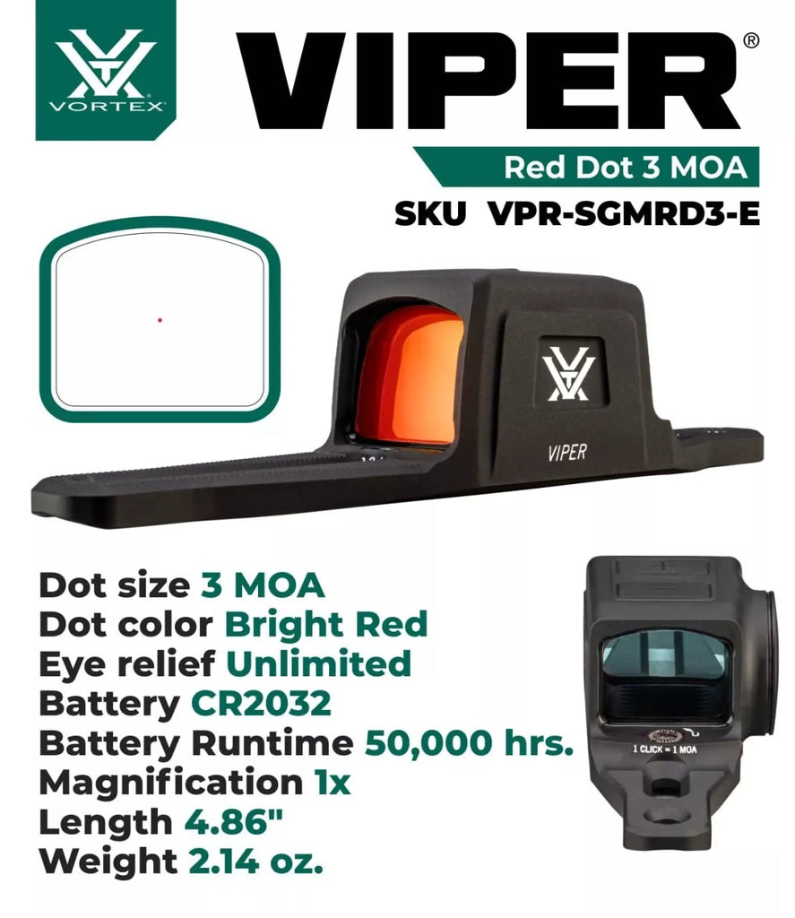 Vortex Optics Viper SG Enclosed Micro 3 MOA Red Dot Sight (VPR-SGMRD3- – Sports and Gadgets
