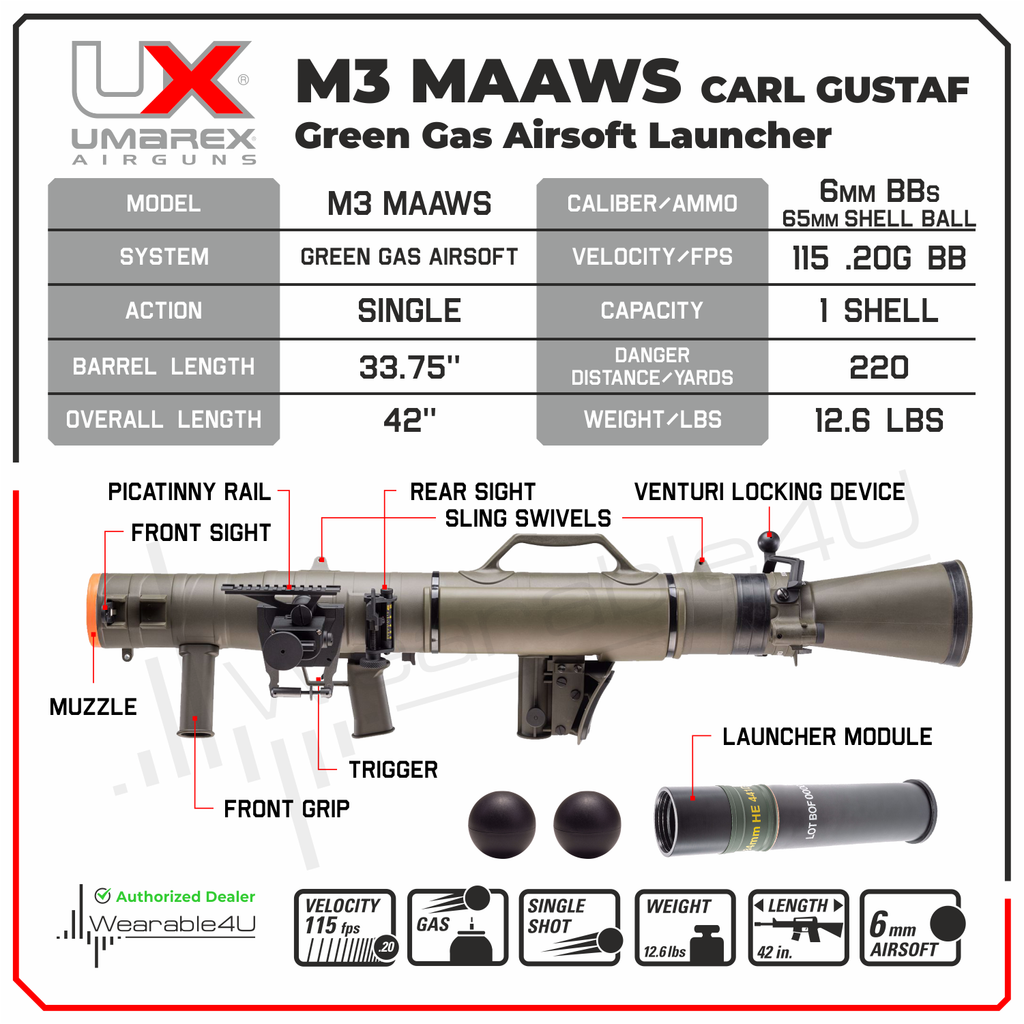 Umarex M3 MAAWS CARL GUSTAF Green Gas 6 mm BBs Airsoft Launcher (22113 ...