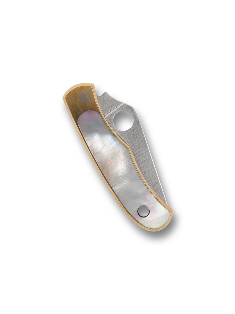 Spyderco Bug Nickel/Silver Abalone 1.25" Plain Edge Folding Pocket Kni ...