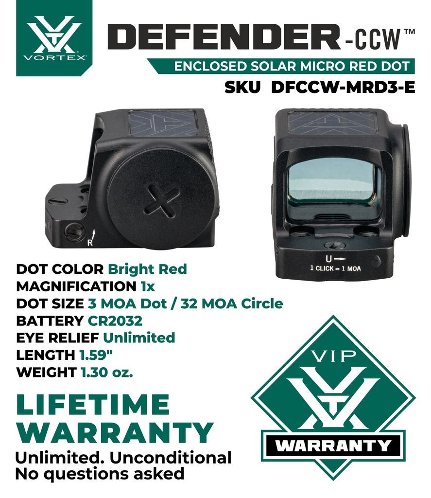 Vortex Optics Defender-CCW Enclosed Solar 3 MOA Dot / 32 MOA Circle Mi ...