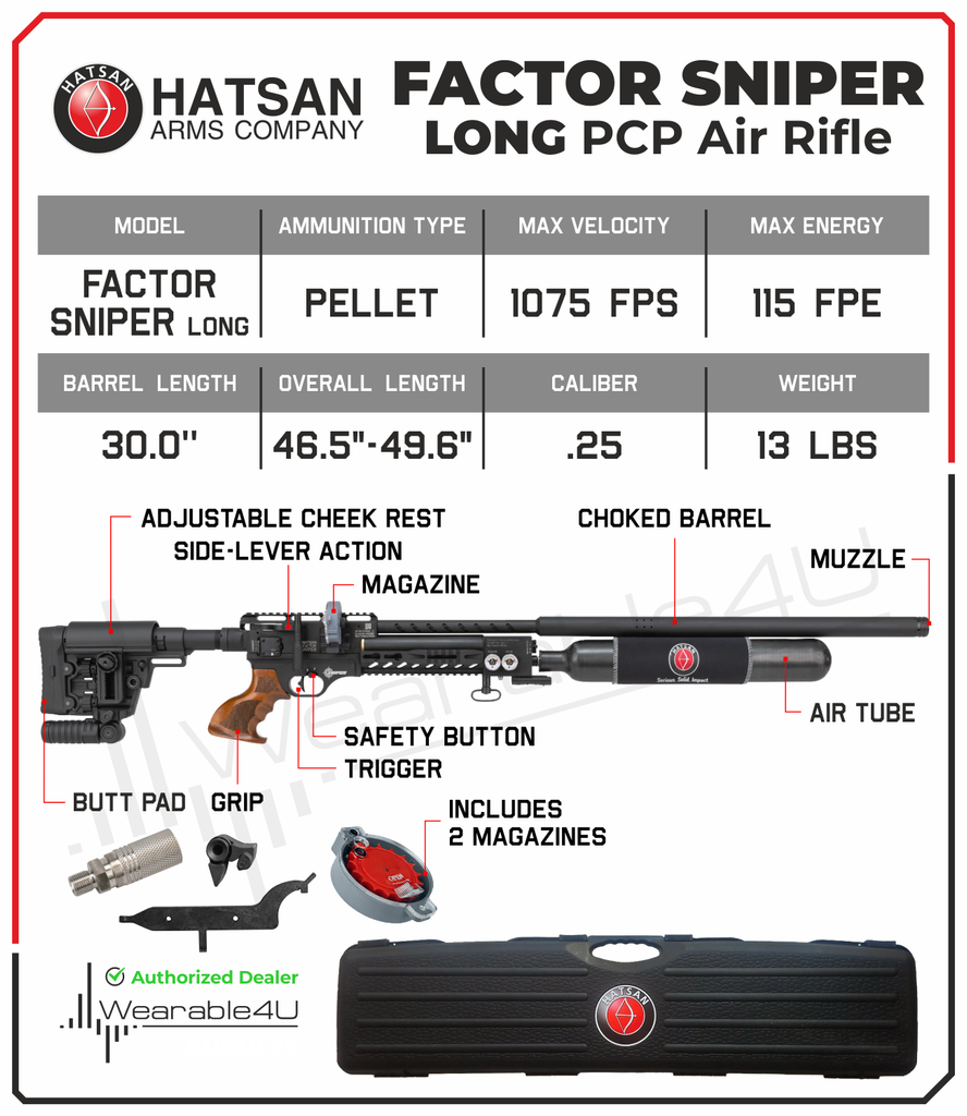 Hatsan Factor Sniper Long .25 Caliber PCP Side-Lever Air Rifle (HGFact ...