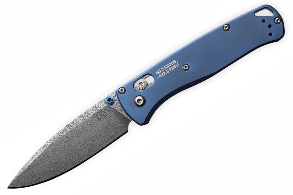 Benchmade Bugout Limited Edition Blue Titanium Ladder 3.2" Damasteel B ...