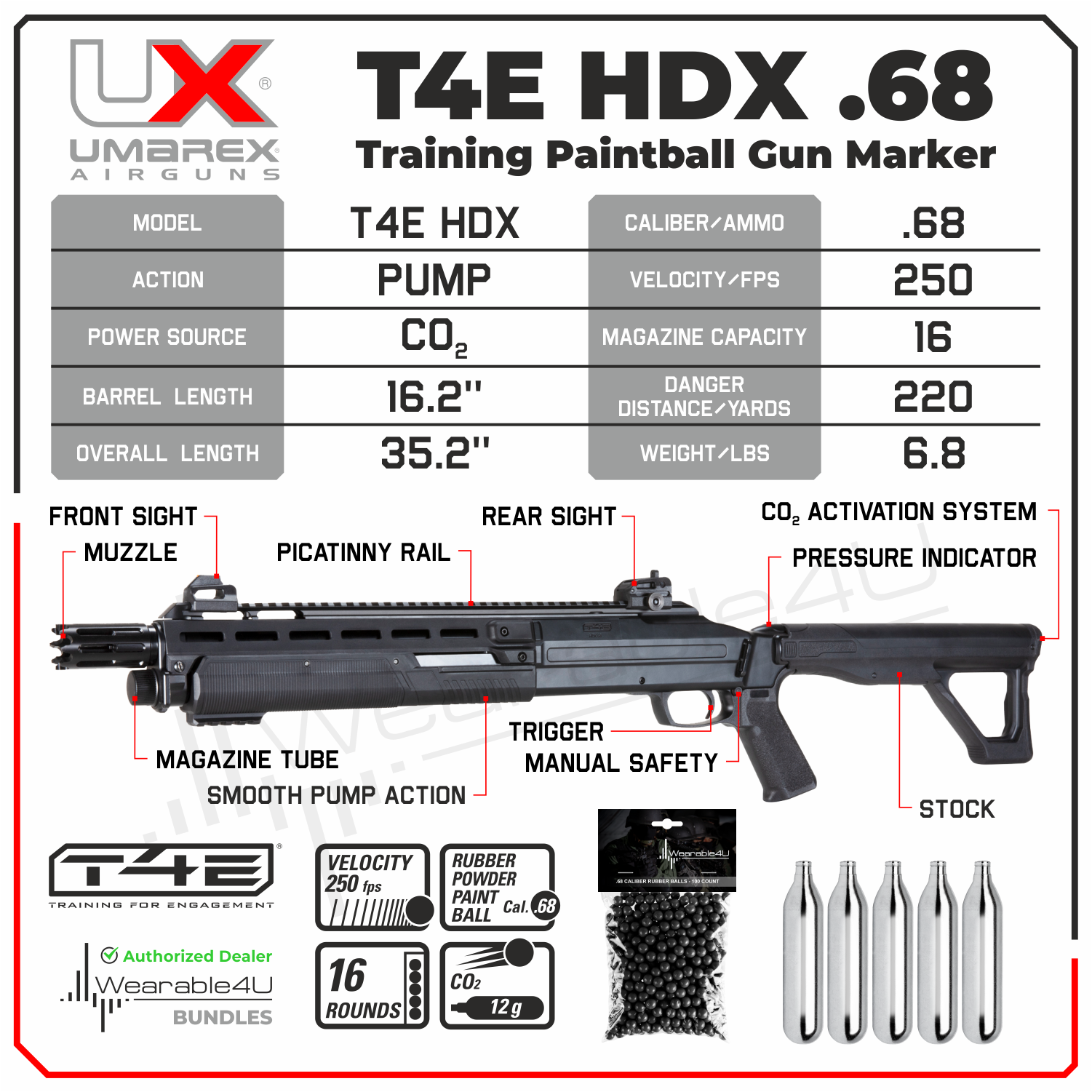 UMAREX T4E TX (HDX) CALIBER PAINTBALL PUMP ACTION SHOTGUN, 11/15/2023