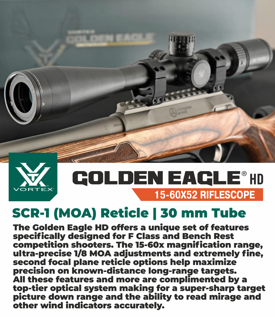 Vortex Optics Golden Eagle HD 15-60x52 SCR-1 MOA Riflescope with Vorte ...