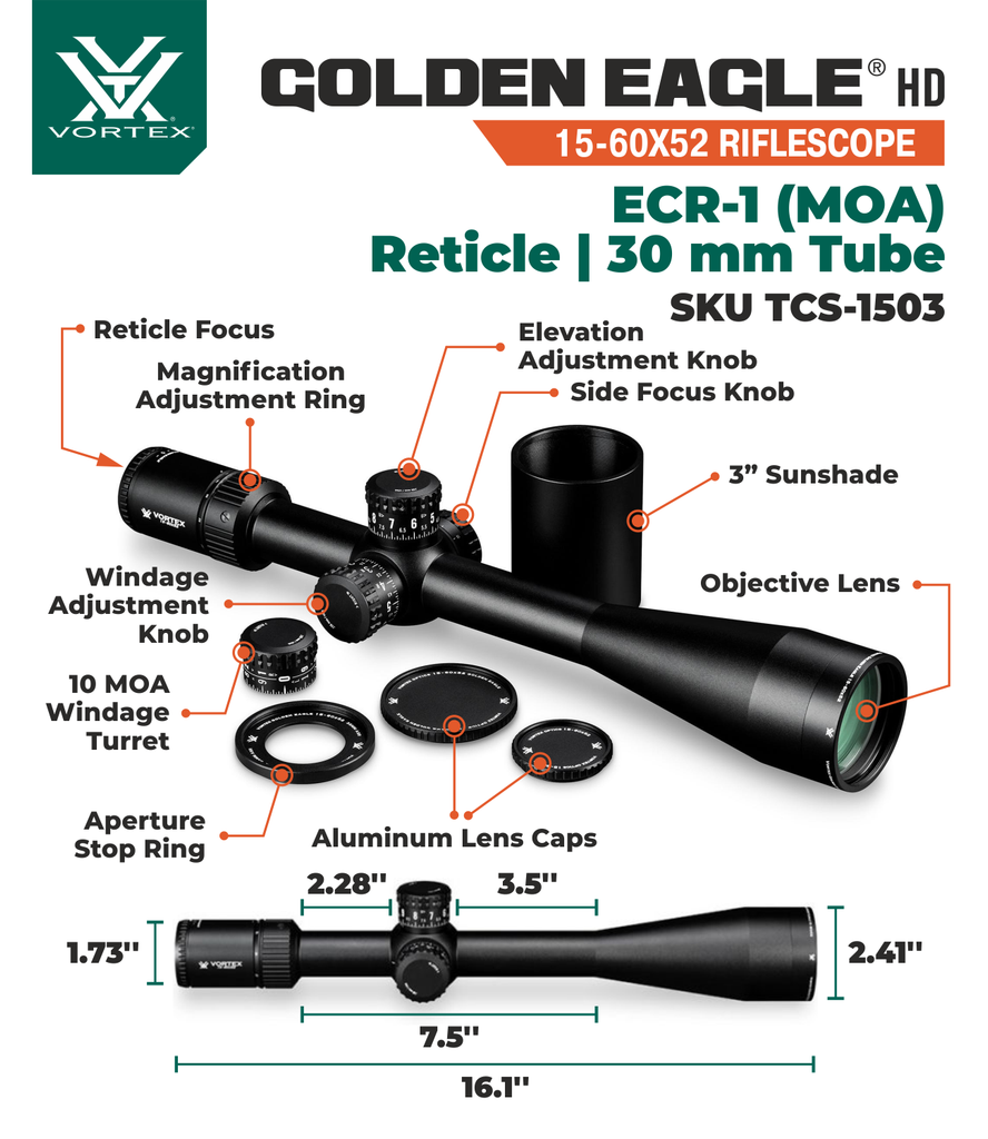 Vortex Optics Golden Eagle HD 15-60x52 ECR-1 MOA SFP 30 mm Tube Rifles ...
