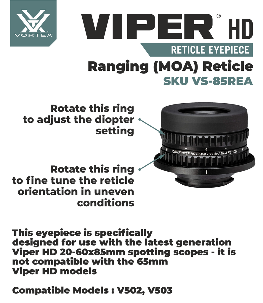 Vortex Optics Viper HD 85mm Spotting Scope Reticle Eyepiece Ranging (M ...