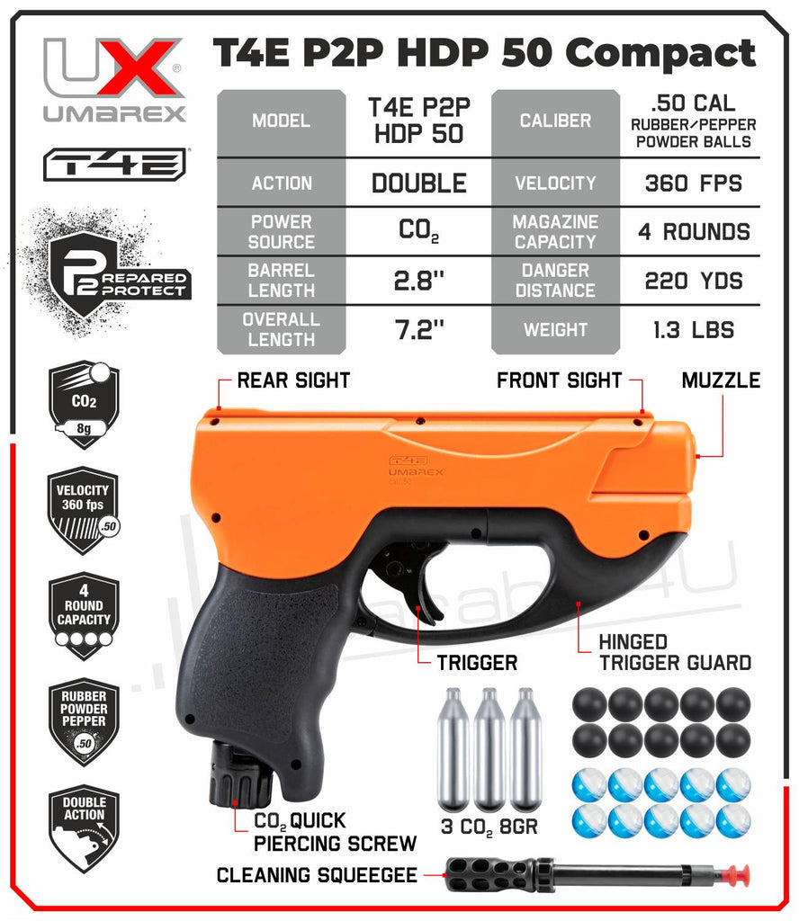Umarex T4E by P2P HDP Compact .50 Caliber Paintball Pistol (2292305 ...