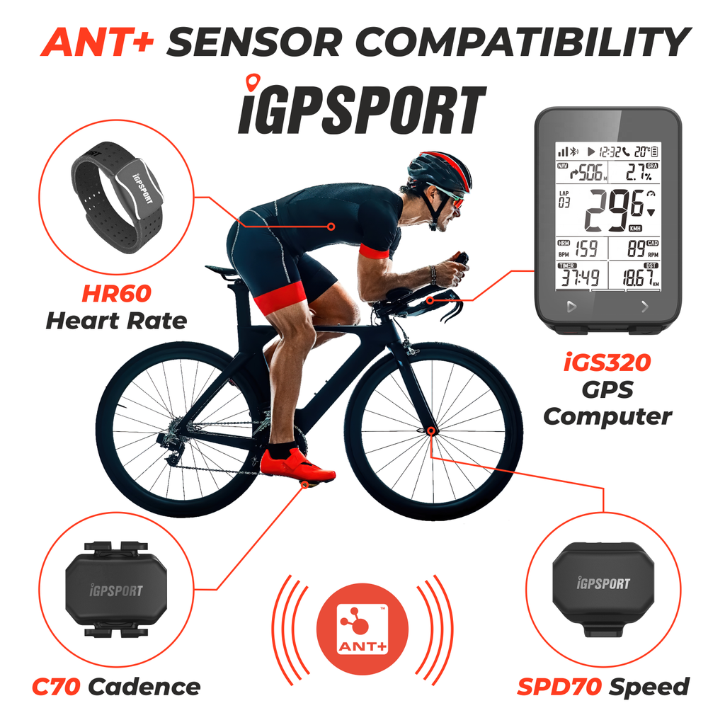 iGPSPORT iGS320 GPS Wireless Cycling Computer w/ HR60 Heart Rate, M80 ...