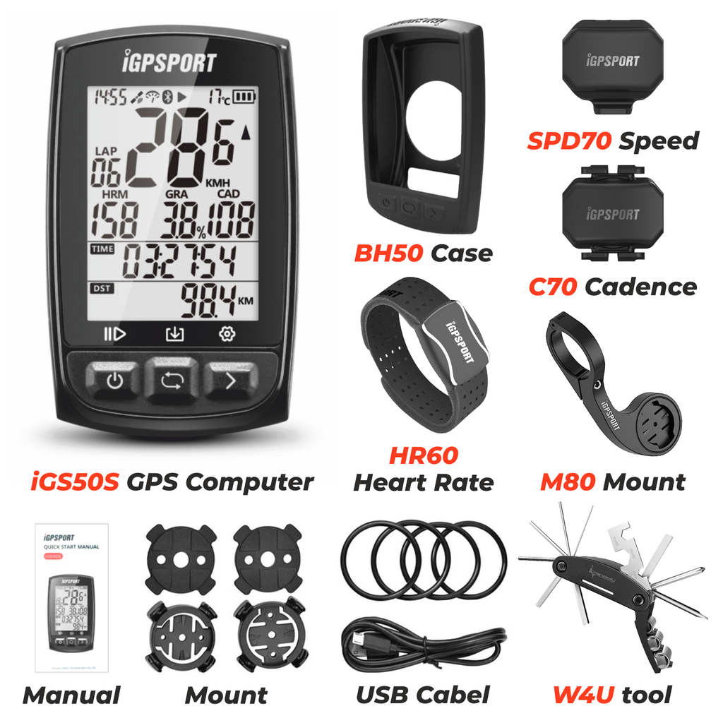 iGPSPORT iGS50S GPS Wireless Bike Computer w/ HR60 Heart Rate, BH50 Ca ...