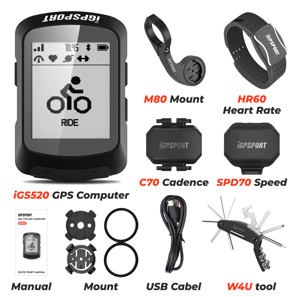 iGPSPORT iGS520 GPS Cycling Computer with HR60 Heart Rate, M80 Mount ...