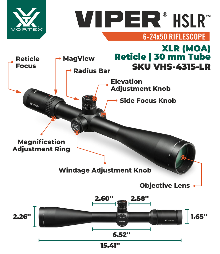 Vortex Optics Viper HSLR 6-24X50 XLR (MOA) Reticle First Focal Plane R ...